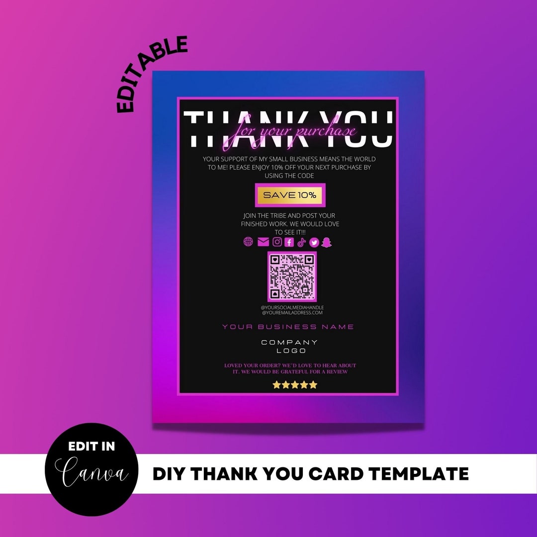 Editable Purple Ombre QR Code Thank You Card Multi Color - Etsy