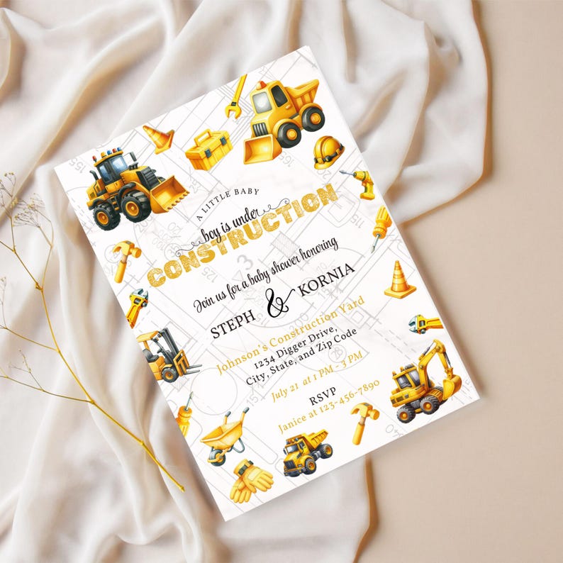 Editable Construction Baby Shower Invitation | Yellow Dump Truck ...
