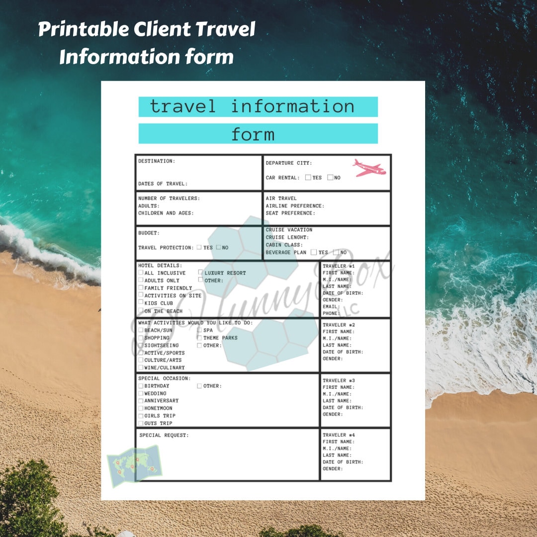 Travel Customer Information Form Travel Agent Business Tool - Etsy