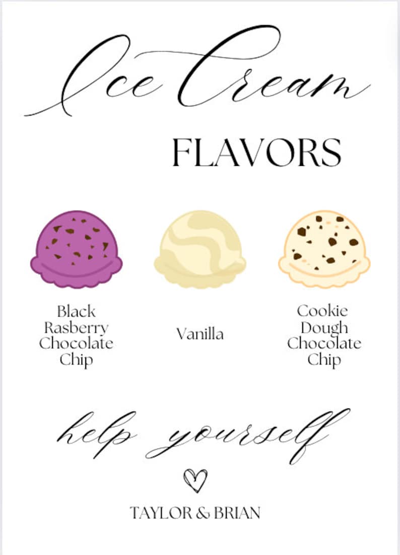 Ice Cream Flavors Wedding Sign 5 Inches by 7 Inches (5x7) Template - Etsy