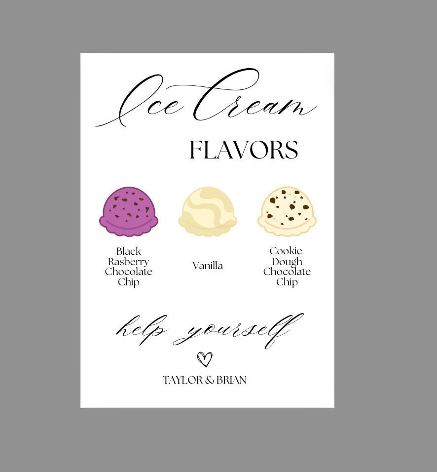 Ice Cream Flavors Wedding Sign 5 Inches by 7 Inches (5x7) Template - Etsy