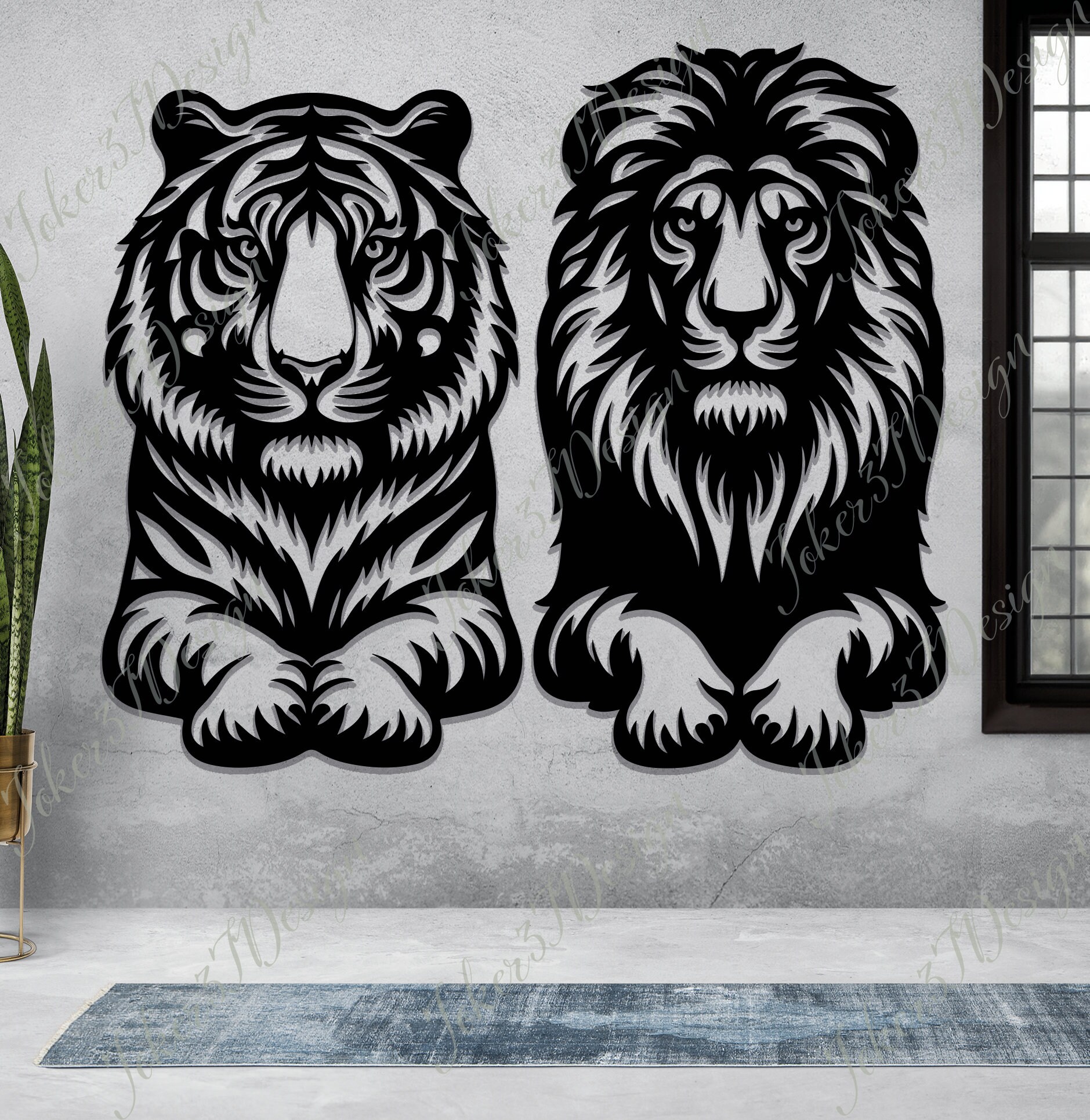 Lion and Tiger Svg , Wall Art Prints Pdf , Animals Pdf ,cut File Ai ...