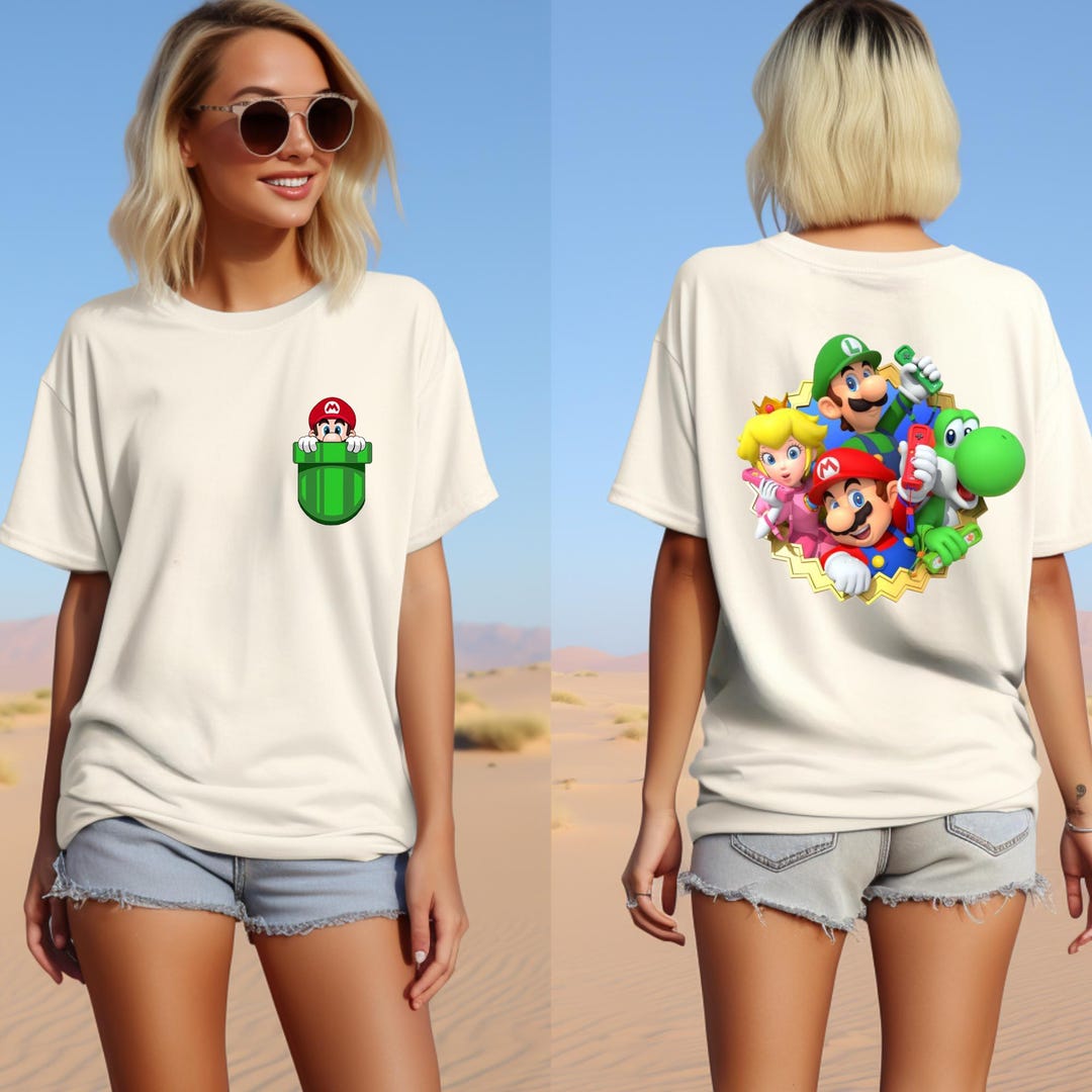 Mario Pocket Design,super Mario Shirt, Back Print Shirt, Super Mario ...