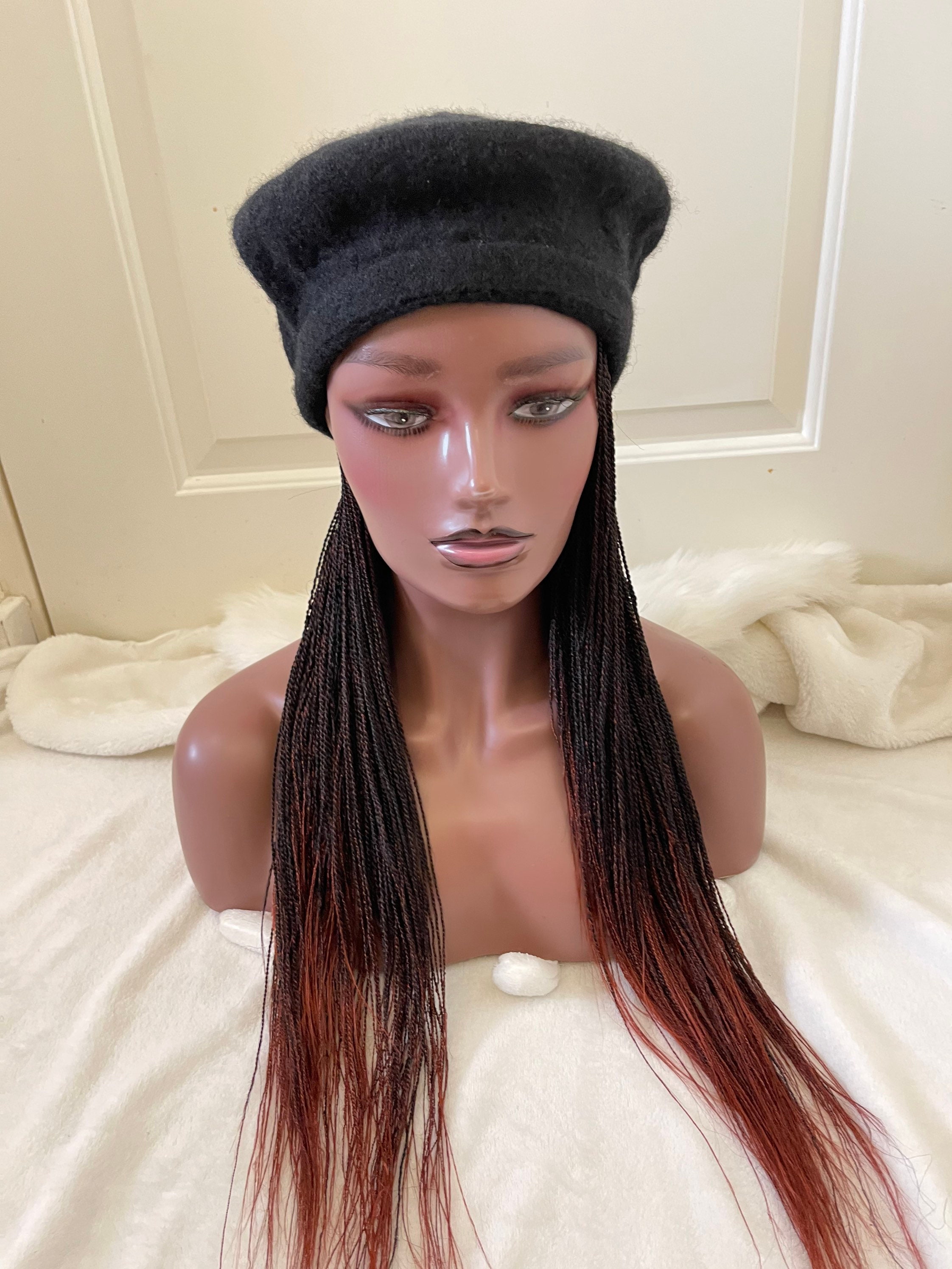 Beret Braided Hat Wig Hat Wig With Braiding Hair Attached Chemo Hat ...