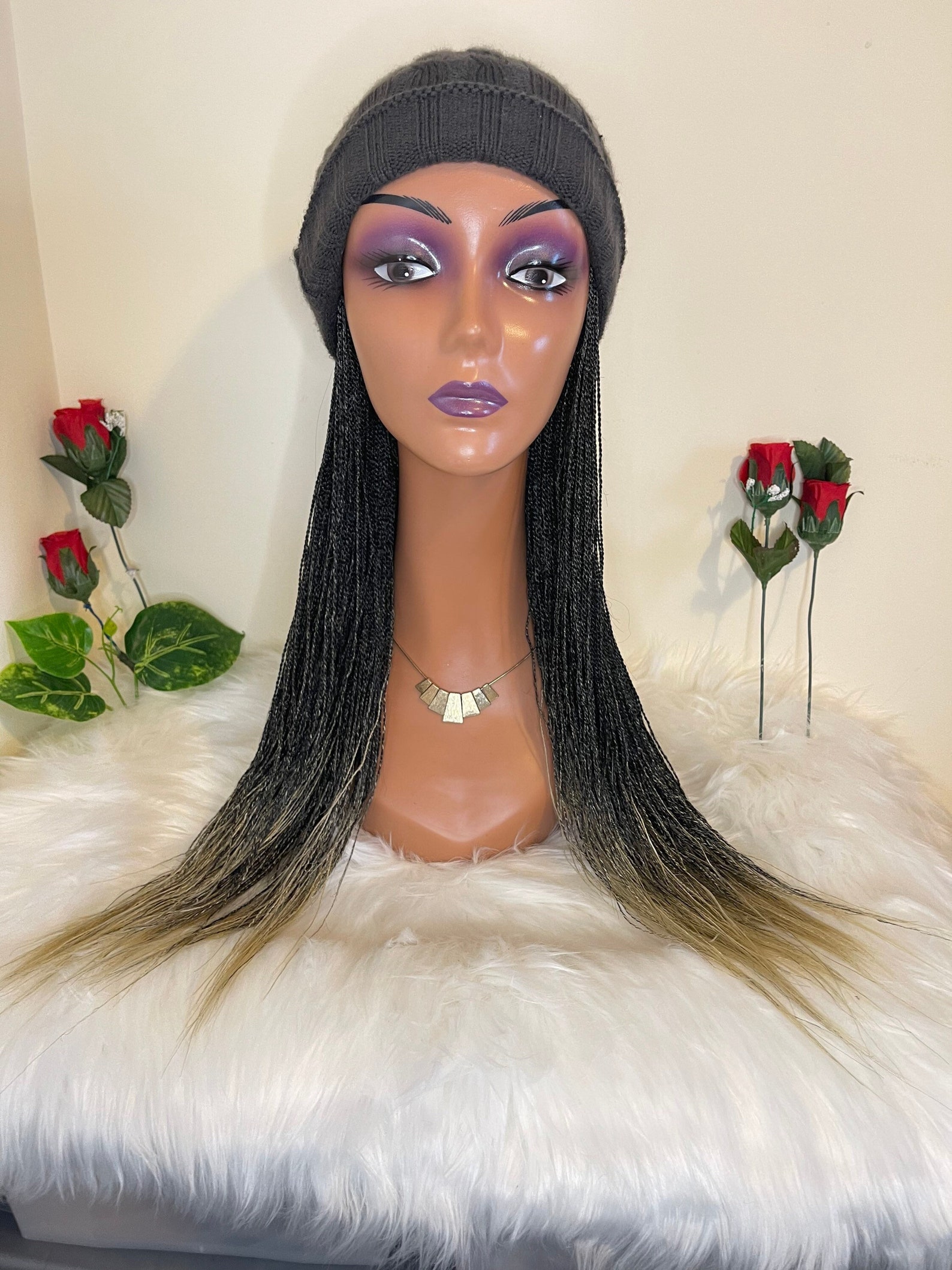 Braided Hair Beanie Hat Wig | Chemo Alopecia Headwear - Etsy