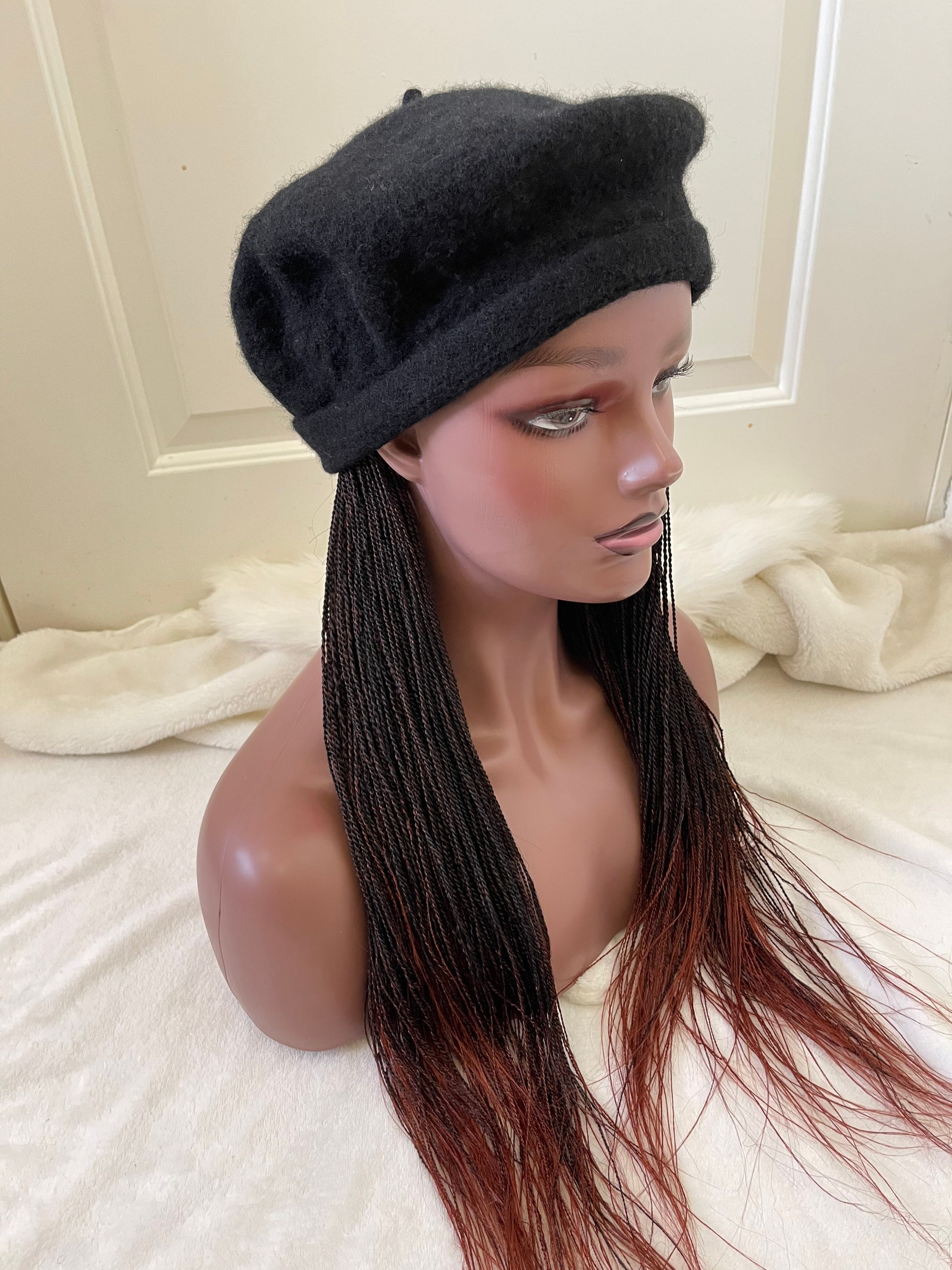 Beret Braided Hat Wig Hat Wig With Braiding Hair Attached - Etsy
