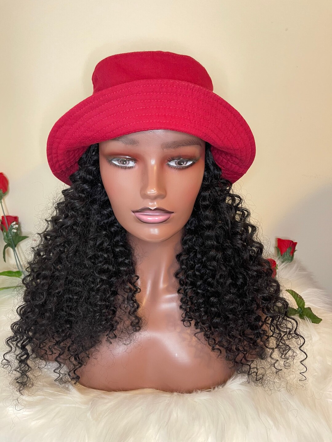 Red Bucket Hat Wig | Hat Wig With Hair Attached | Chemo Hat With ...