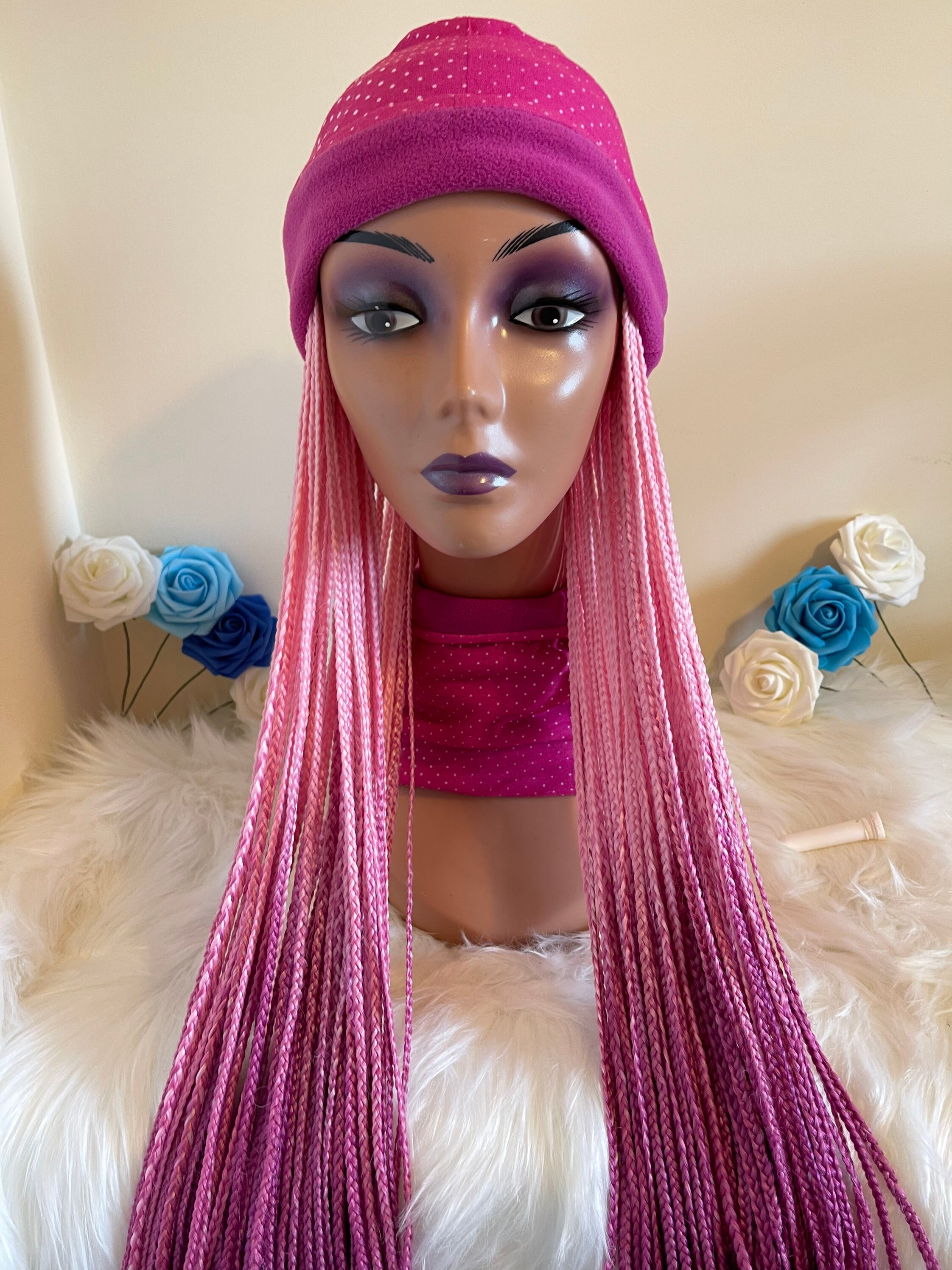 Beanie Braided Hat Wig Hat Wig With Braiding Hair Attached - Etsy