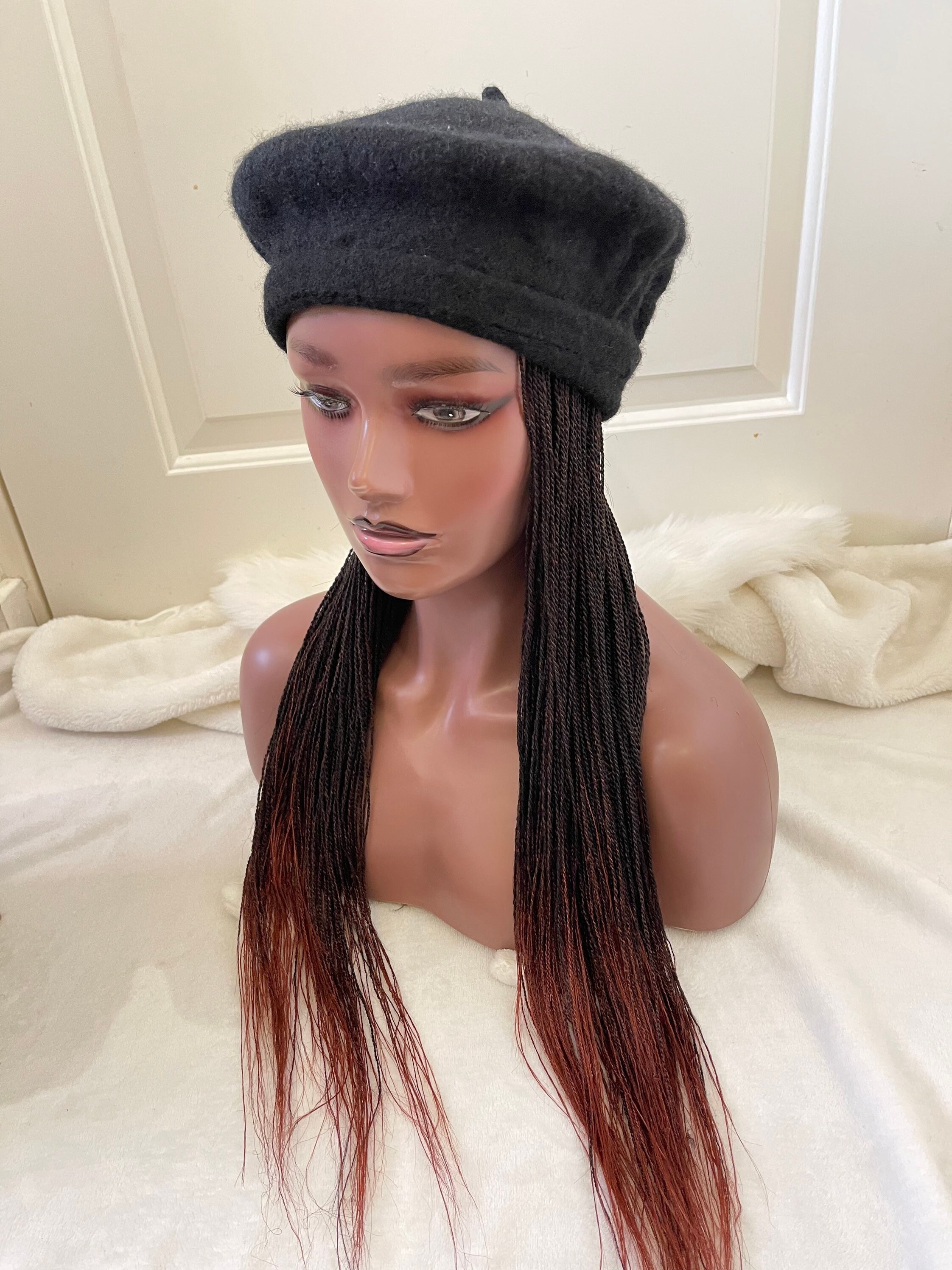 Beret Braided Hat Wig Hat Wig With Braiding Hair Attached Chemo Hat ...