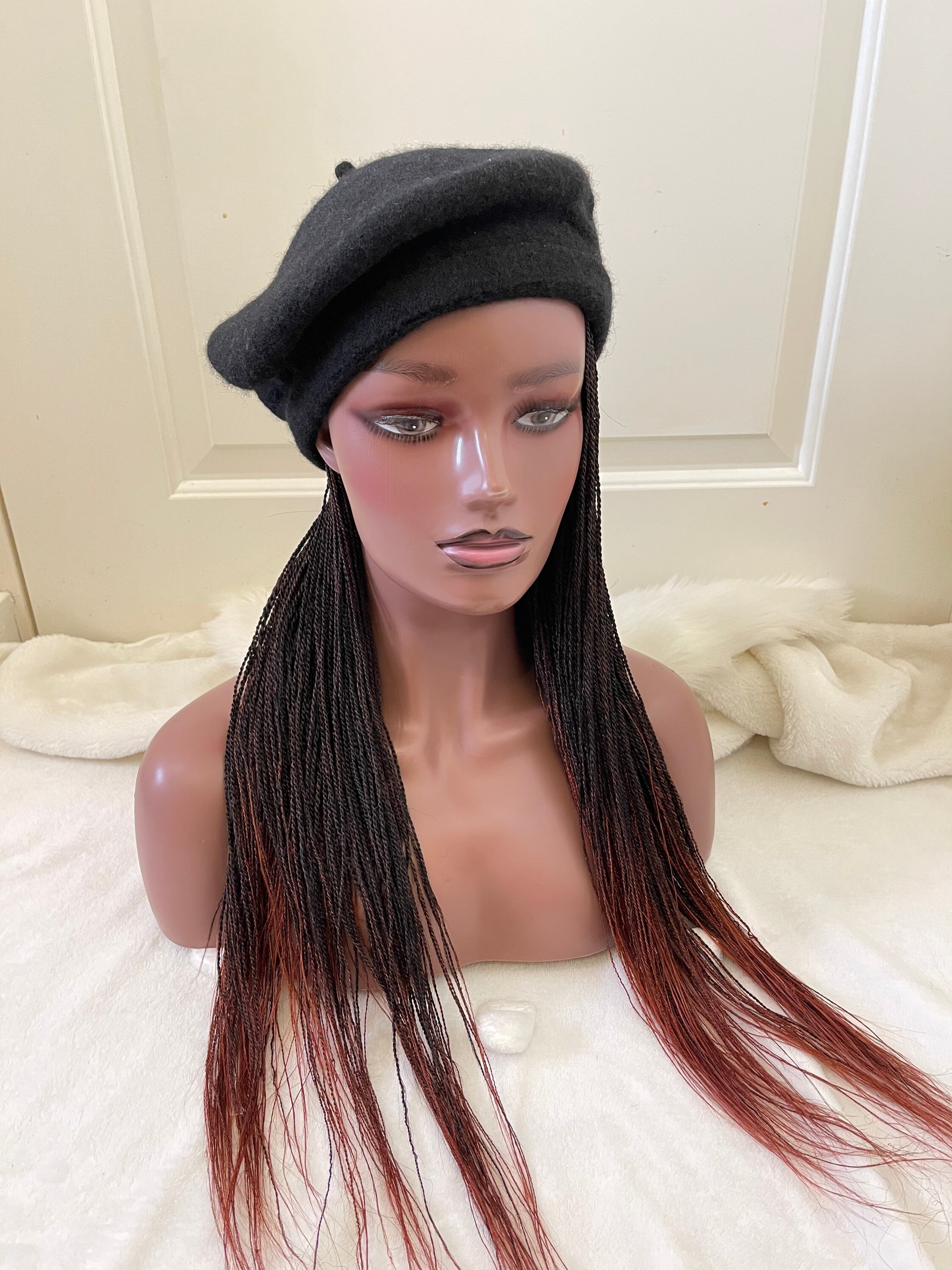 Beret Braided Hat Wig Hat Wig With Braiding Hair Attached Chemo Hat ...
