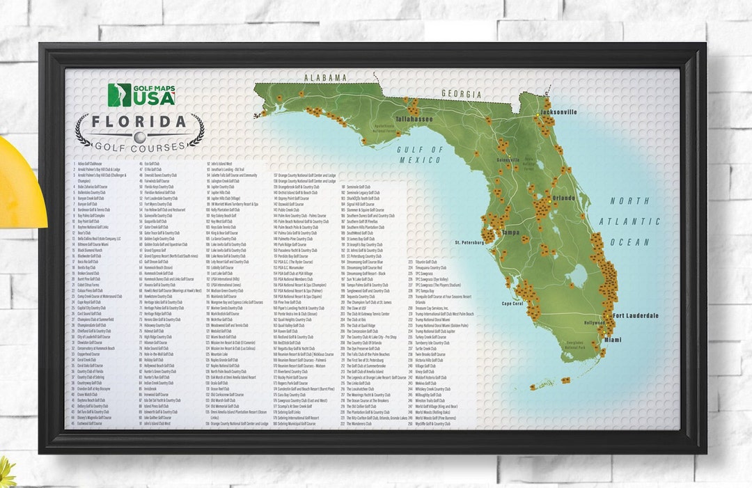 Florida State Golf Scratch Map With 250 Courses - Etsy