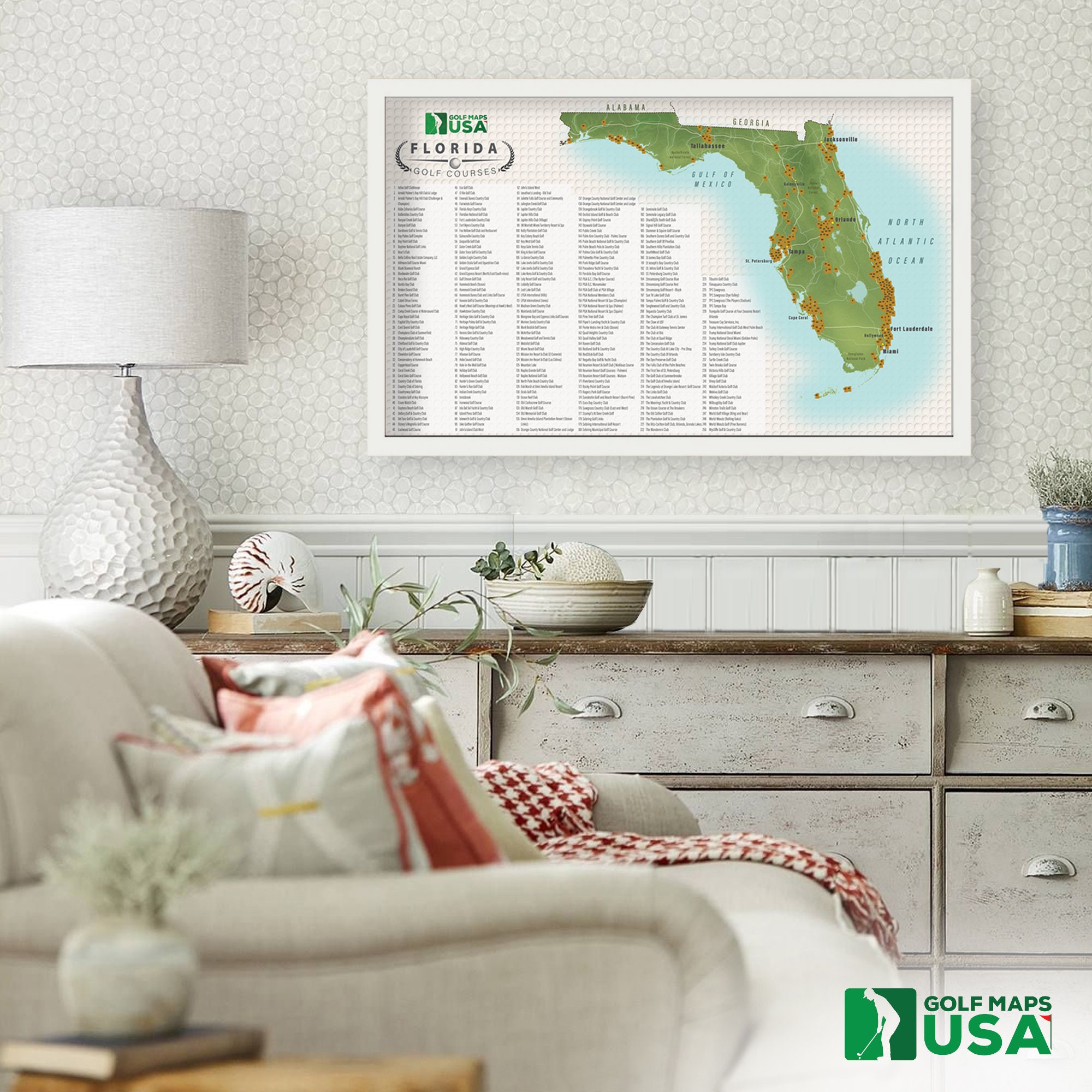 Florida State Golf Scratch Map With 250 Courses - Etsy