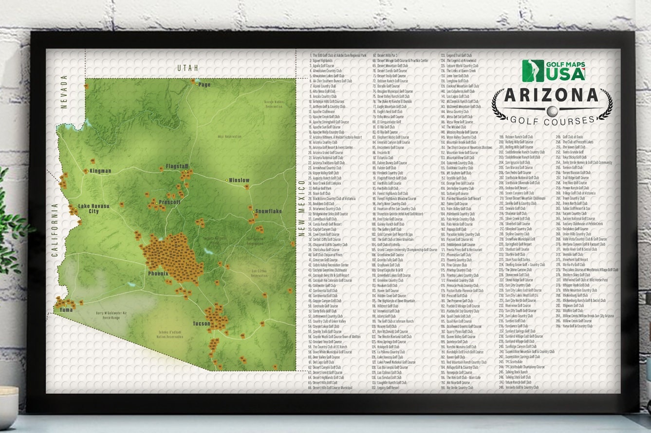 Arizona State Golf Scratch Map With 296 Courses - Scratch-off Golf Map ...