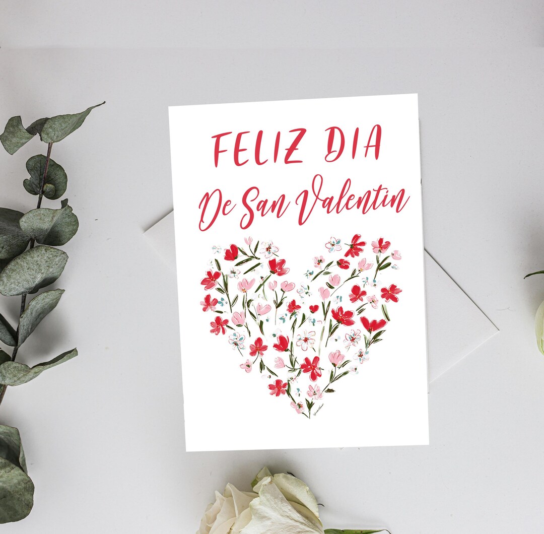 Feliz Dia De San Valentin, Spanish Valentine's Day Card, Pink Red ...