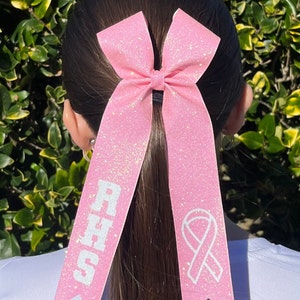 Breast Cancer Awareness Bow, Glitter Collegiate Style Cheer Bow, Think ...