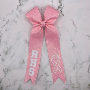 Breast Cancer Awareness Bow, Glitter Collegiate Style Cheer Bow, Think ...