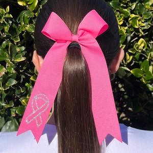 Breast Cancer Awareness Bow, Glitter Collegiate Style Cheer Bow, Think ...