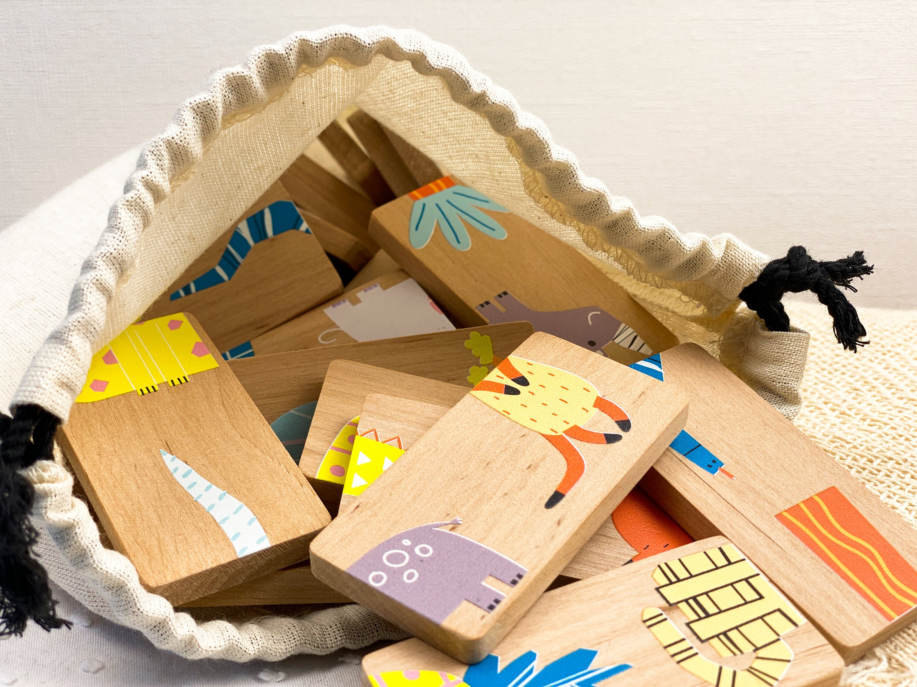 Handmade Wooden Dominoes Safari for Kids, Boys and Girls. Made of Alder ...