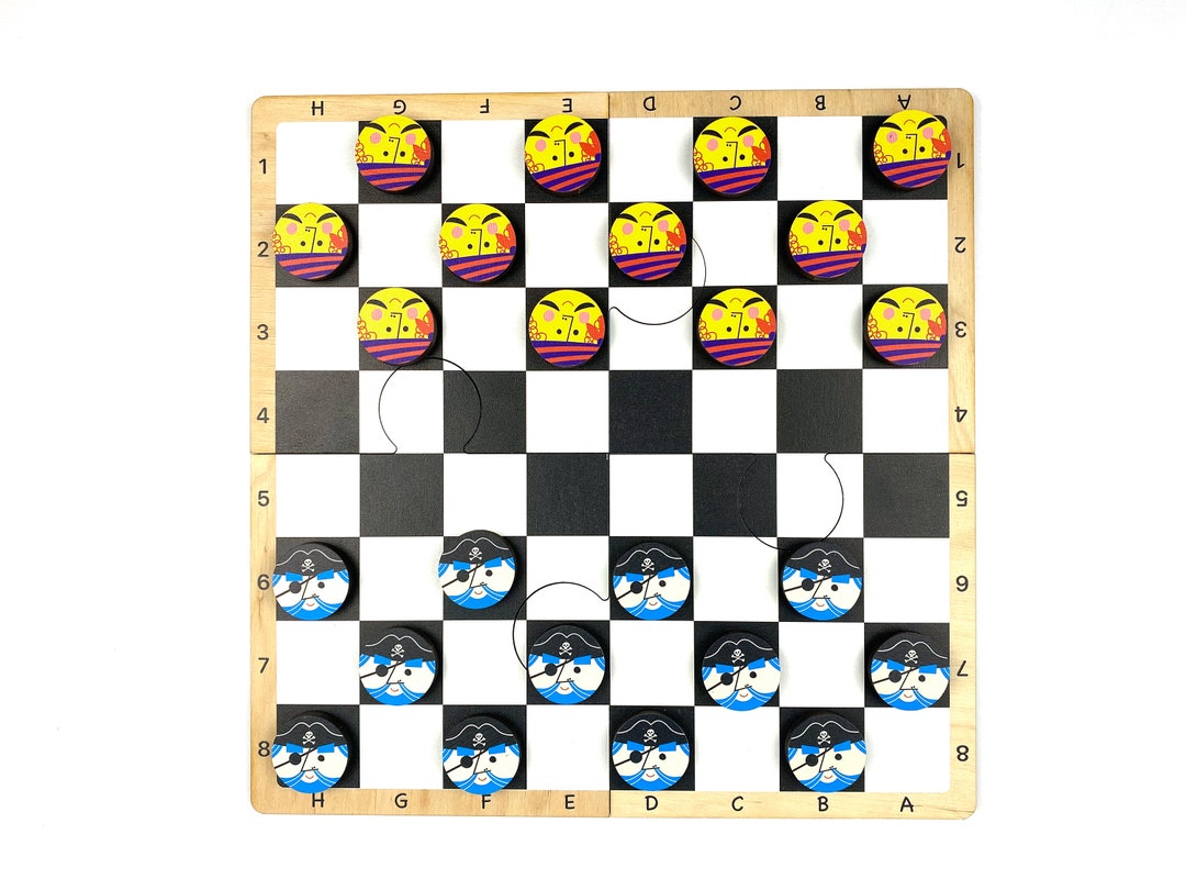 Handmade Wooden Pirate Checkers Set: Montessori Kids Game - Etsy