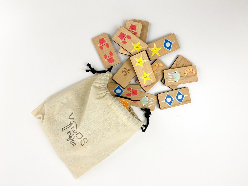 Handmade Wooden Dominoes Sea Animals for Kids, Boys and Girls. Made of ...