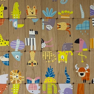 Handmade Wooden Dominoes Safari for Kids, Boys and Girls. Made of Alder ...