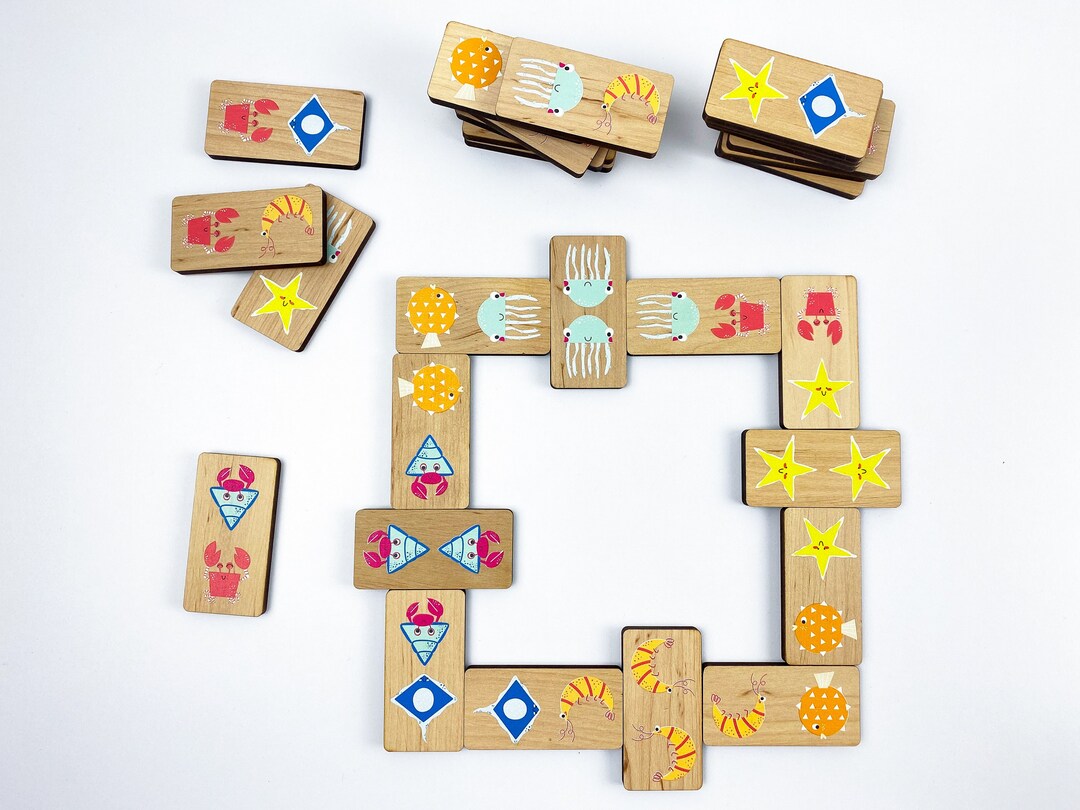 Handmade Wooden Dominoes Sea Animals for Kids, Boys and Girls. Made of ...