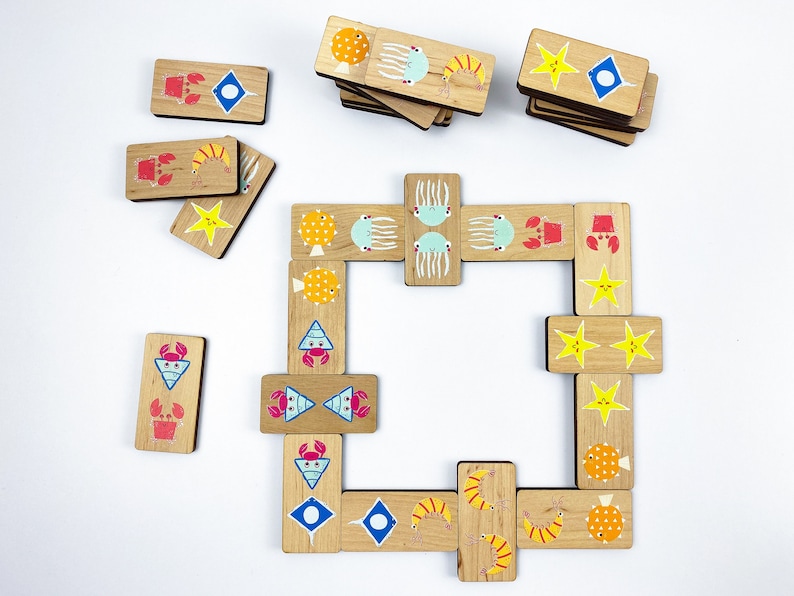 Handmade Wooden Dominoes Sea Animals for Kids, Boys and Girls. Made of ...