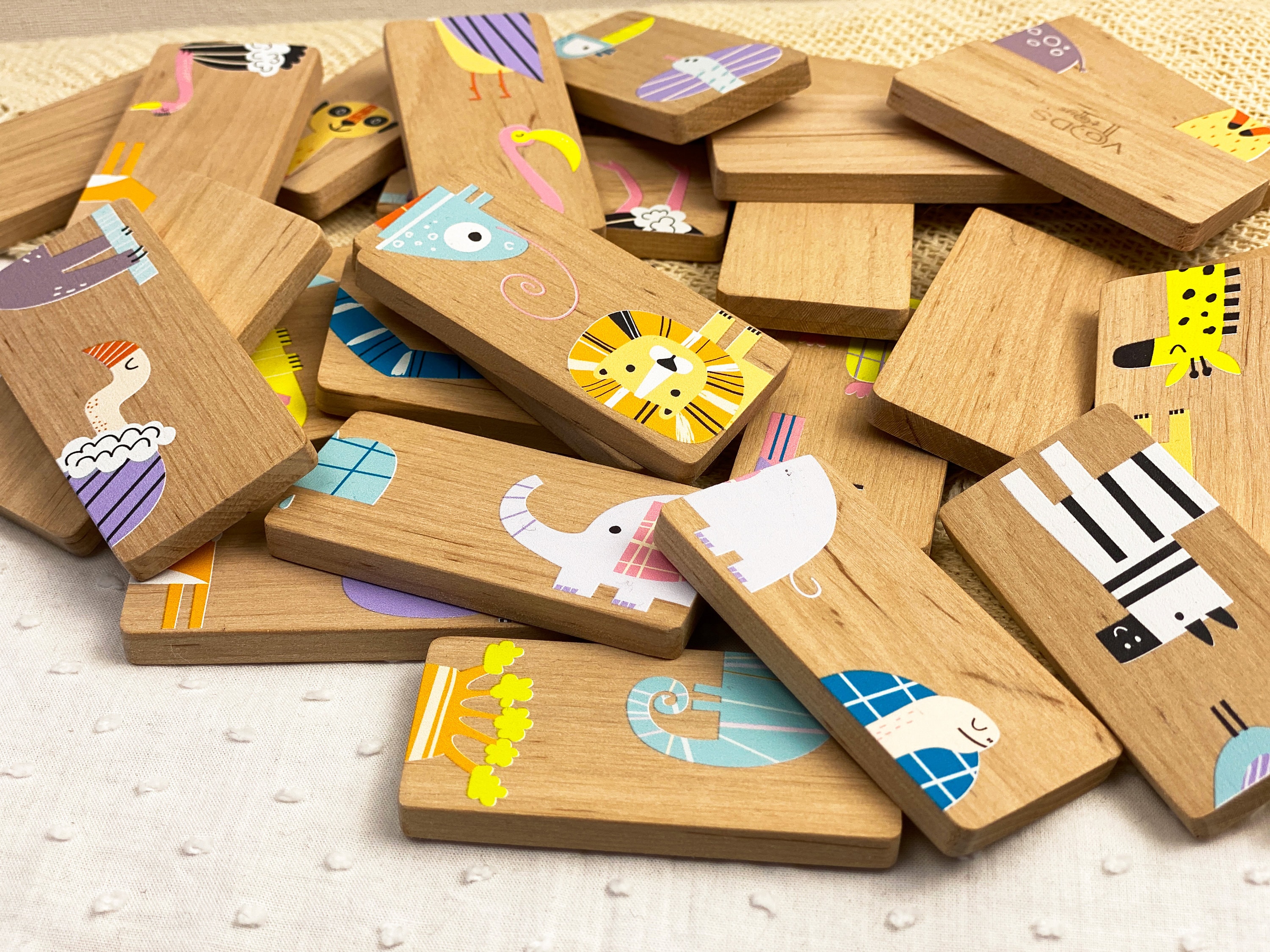 Handmade Wooden Dominoes Safari for Kids, Boys and Girls. Made of Alder ...