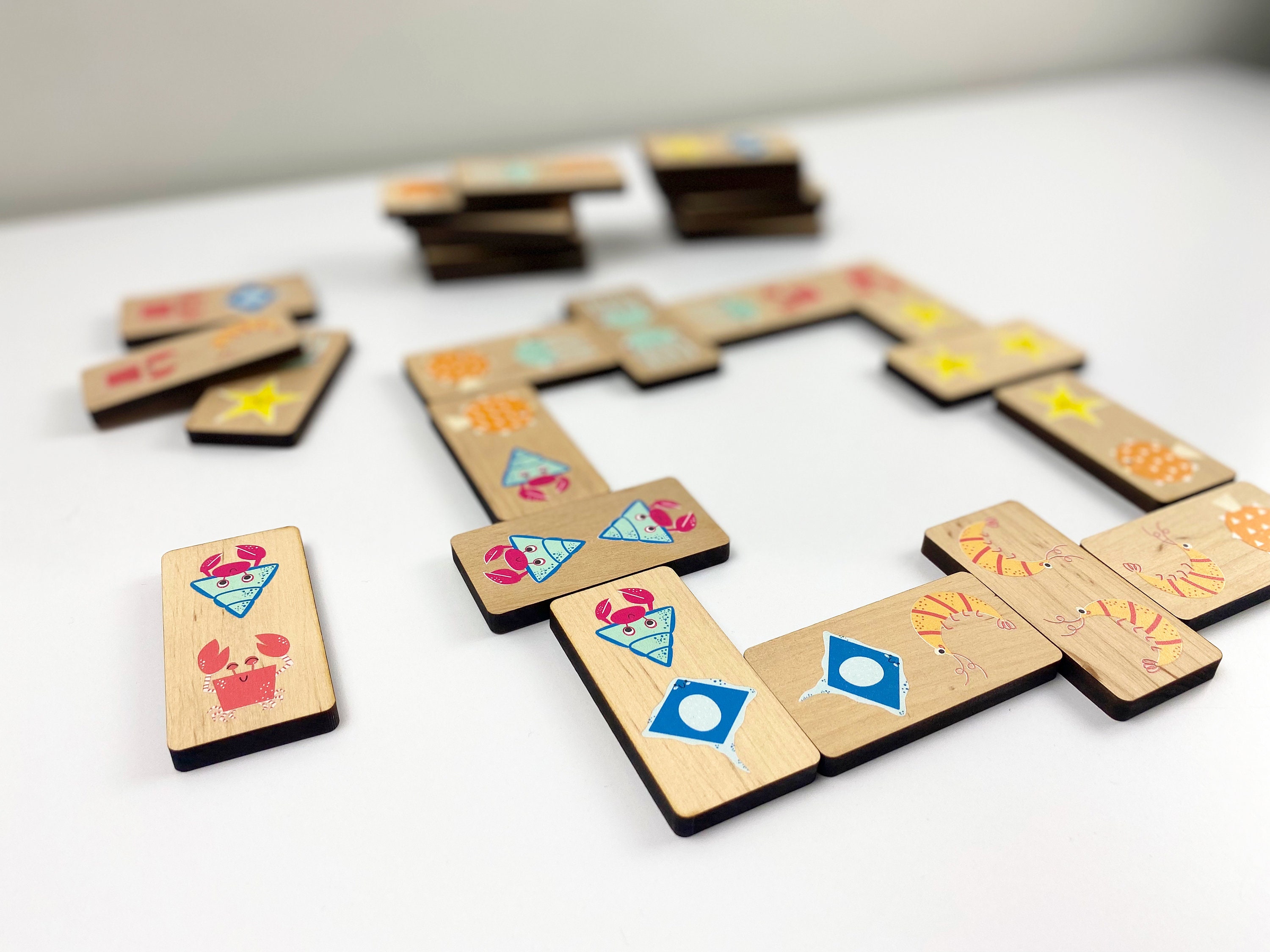 Handmade Wooden Dominoes Sea Animals for Kids, Boys and Girls. Made of ...