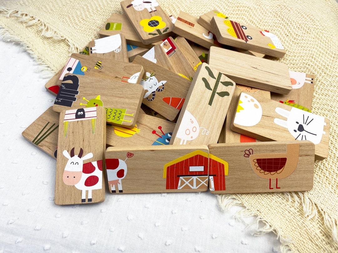 Handmade Wooden Dominoes: Farm Animal Learning Toy - Etsy