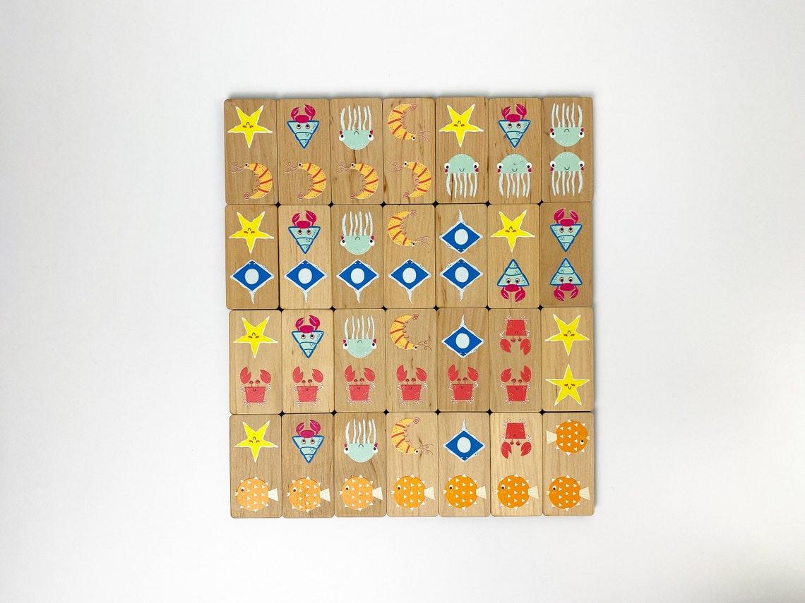 Handmade Wooden Dominoes Sea Animals for Kids, Boys and Girls. Made of ...