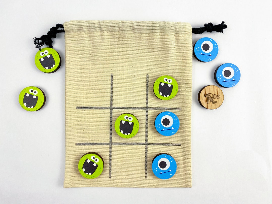 Handmade Wooden Tic Tac Toe Game: Monster Theme, Alder Wood - Etsy