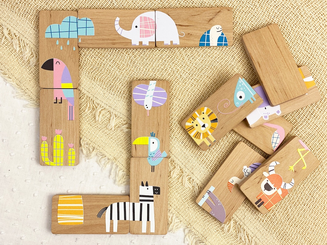 Handmade Wooden Dominoes: Safari Animal Learning Toy - Etsy