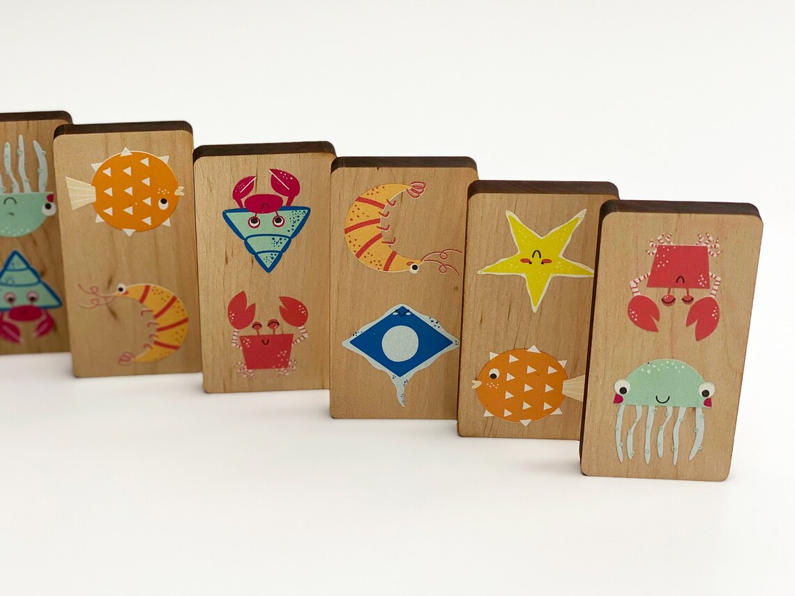 Handmade Wooden Dominoes Sea Animals for Kids, Boys and Girls. Made of ...