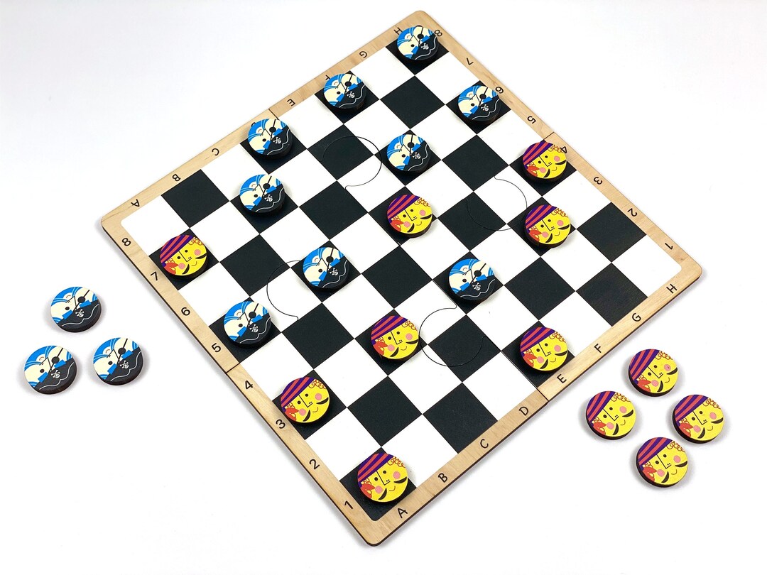 Handmade Wooden Checkers Game: Pirate Theme, Alder Wood - Etsy