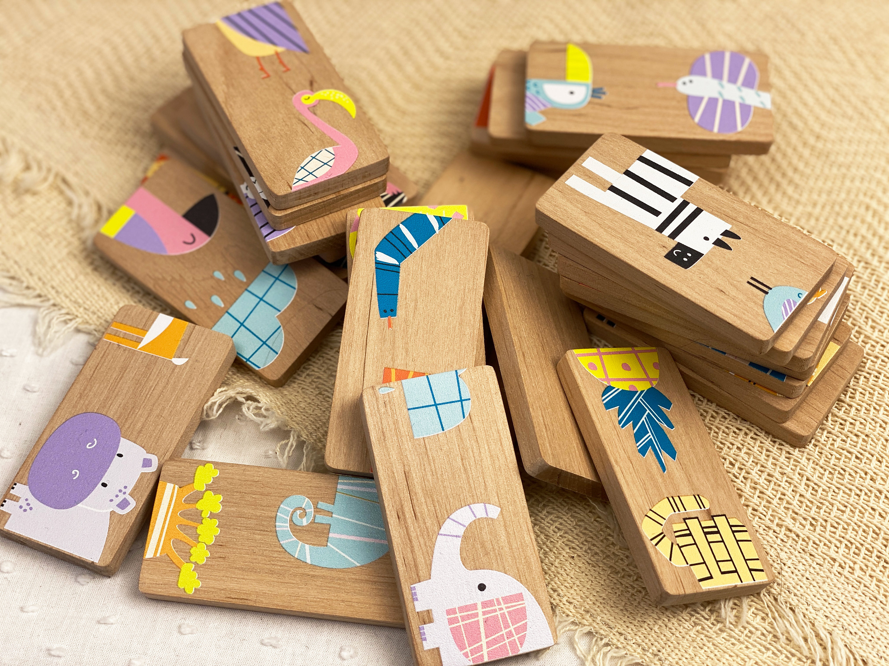 Handmade Wooden Dominoes: Safari Animal Set, Alder Wood - Etsy