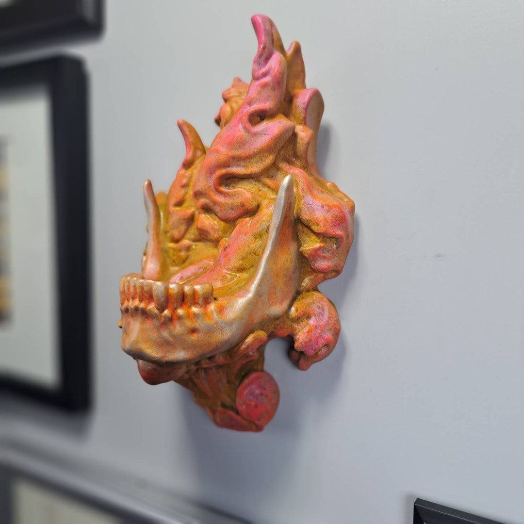 Skull & Scrollwork Neon Silver Patina Traditional Tattoo - Etsy