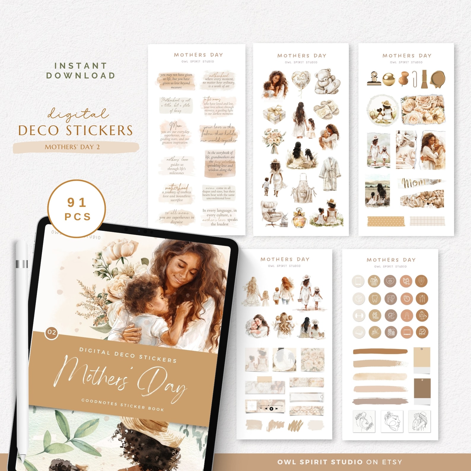 Aesthetic Mothers Day Digital Planner Stickers, Watercolor Mothers Day ...