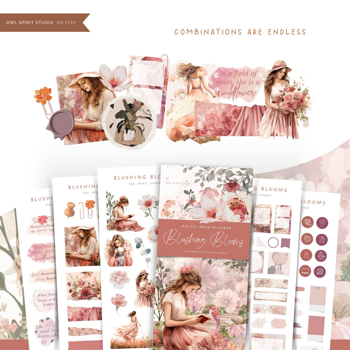 Spring Digital Stickers for Digital Planner, Botanical Planner Stickers ...