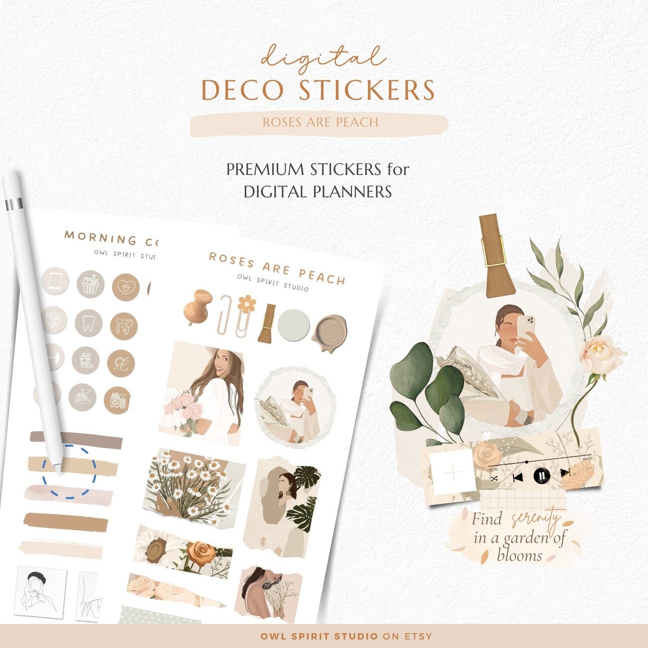 Spring Roses Digital Stickers for Digital Planners, Flowers Goodnotes ...