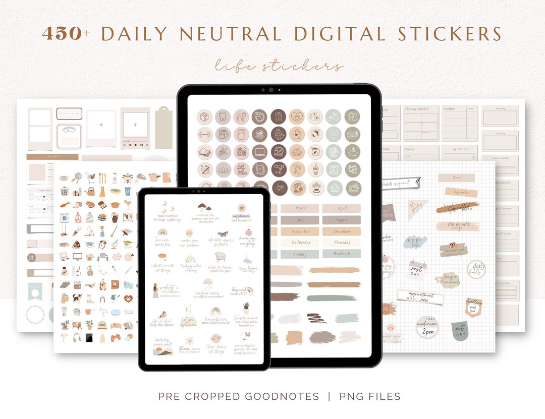 Daily Neutral Digital Stickers Essential Goodnotes Sticker Widgets ...