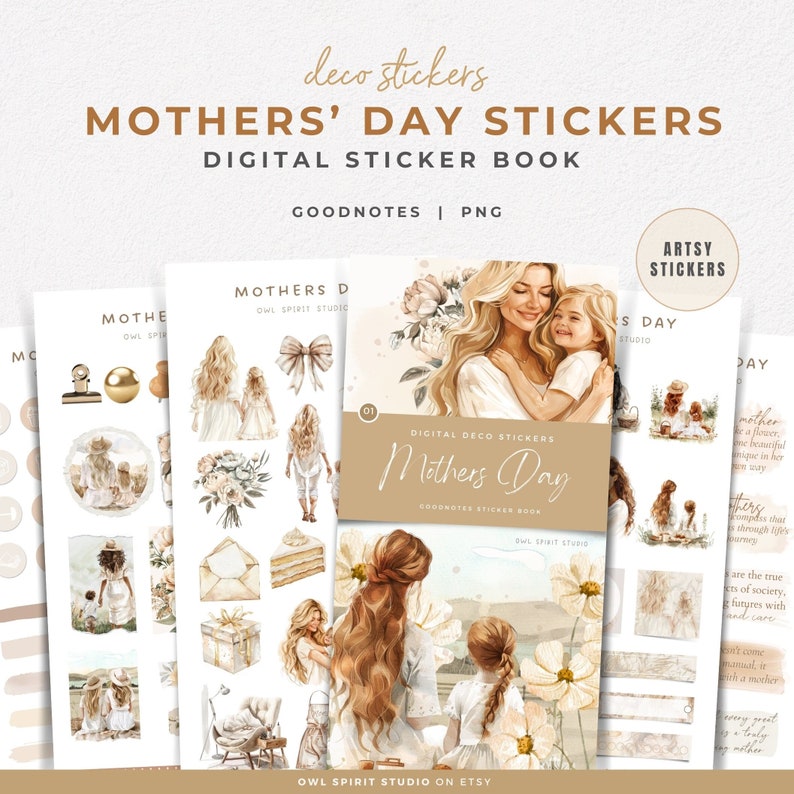 Aesthetic Mothers Day Digital Planner Stickers, Watercolor Mothers Day ...