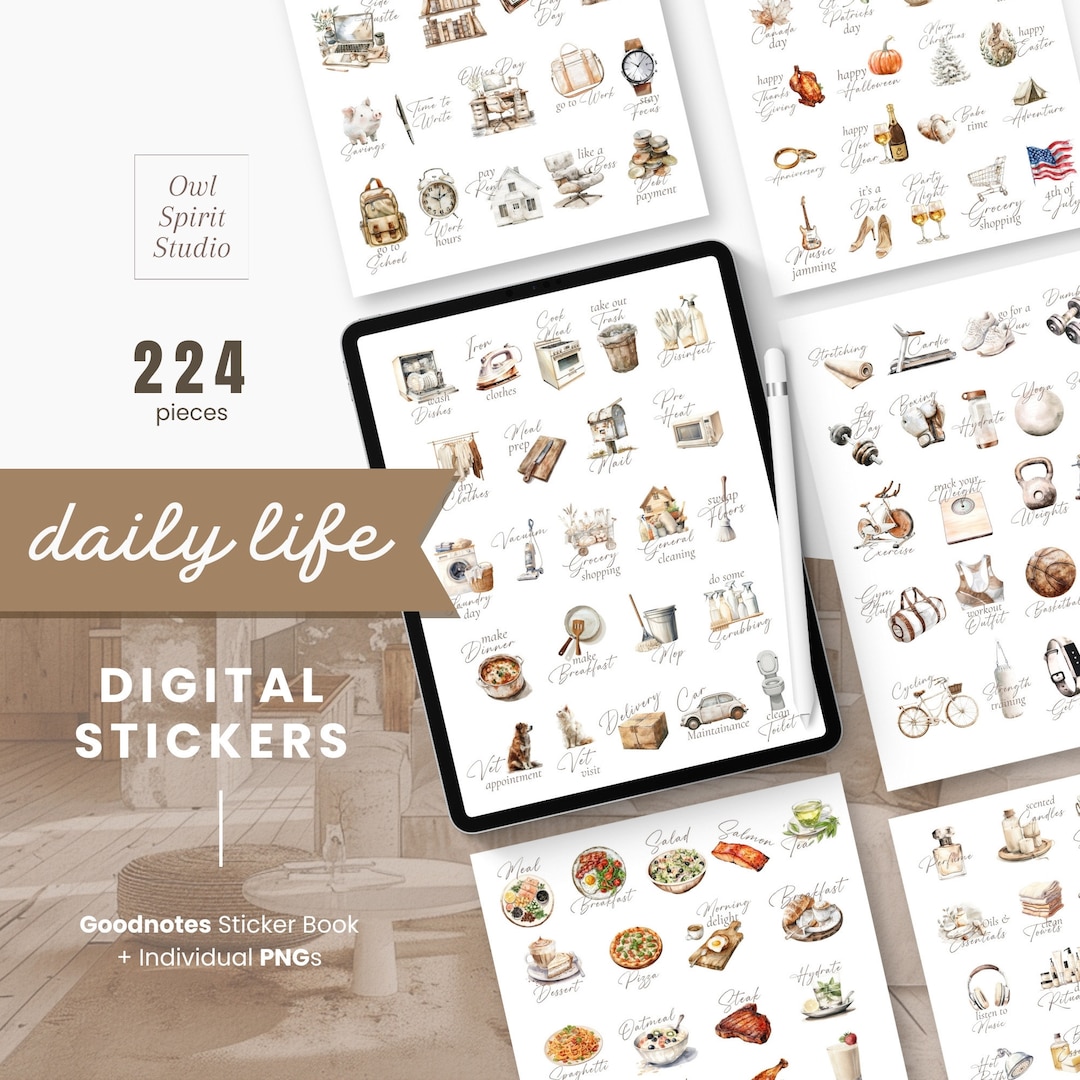 Neutral Daily Life Digital Stickers: Goodnotes, Ipad, Android (PNG) - Etsy