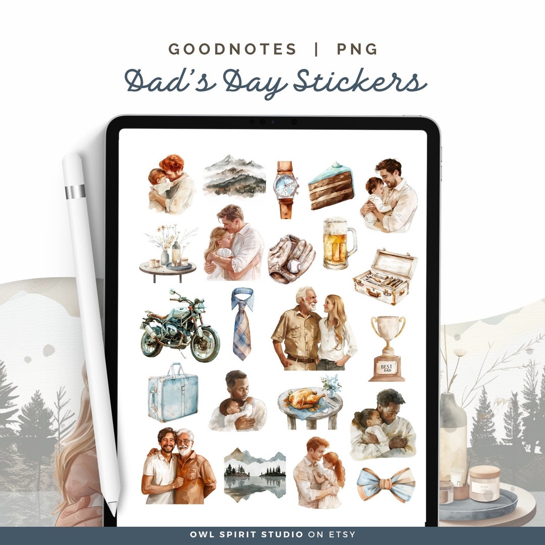 Aesthetic Fathers Day Digital Planner Stickers, Watercolor Dad Digital ...
