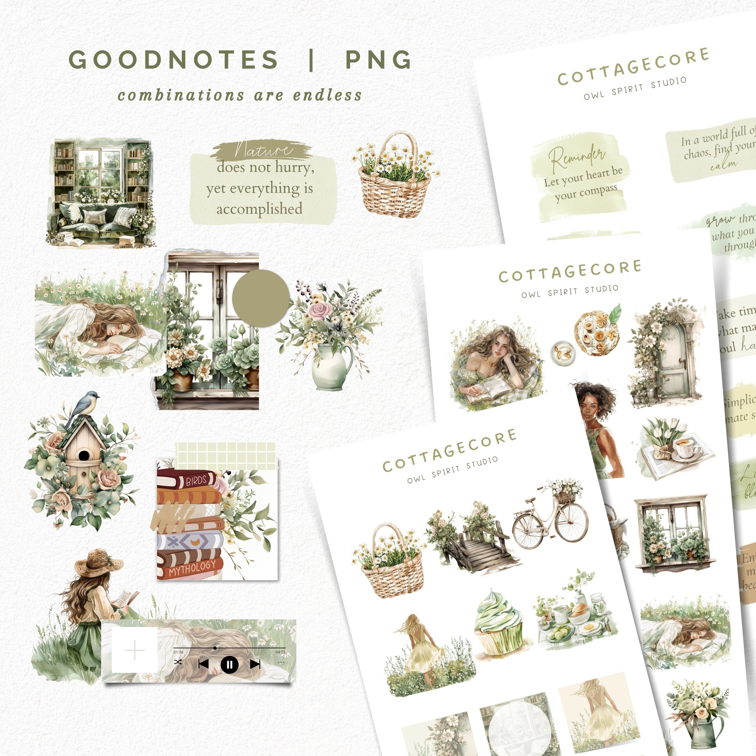 Cottagecore Aesthetic Digital Planner Stickers, Botanical Bullet ...