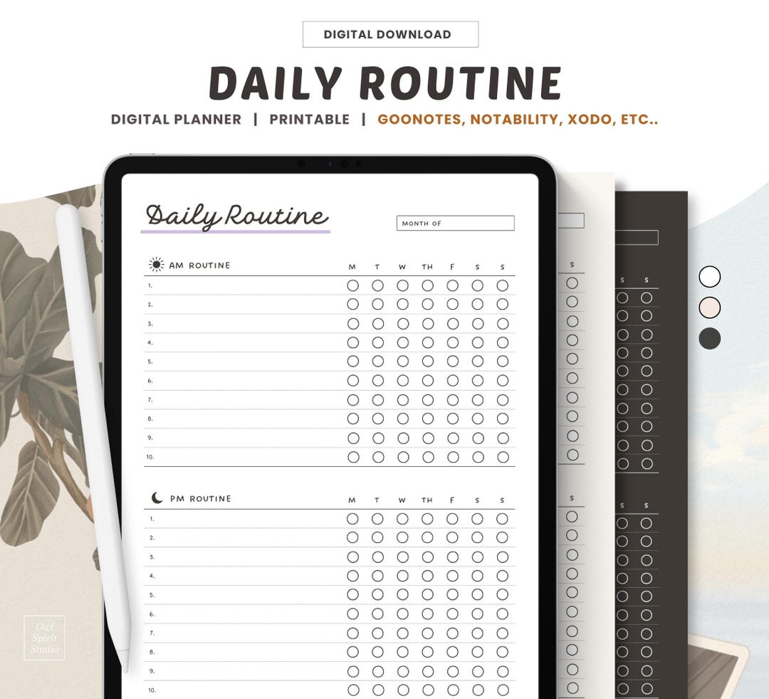Digital Daily Routine Planner Insert, Goodnotes Template, Habits ...