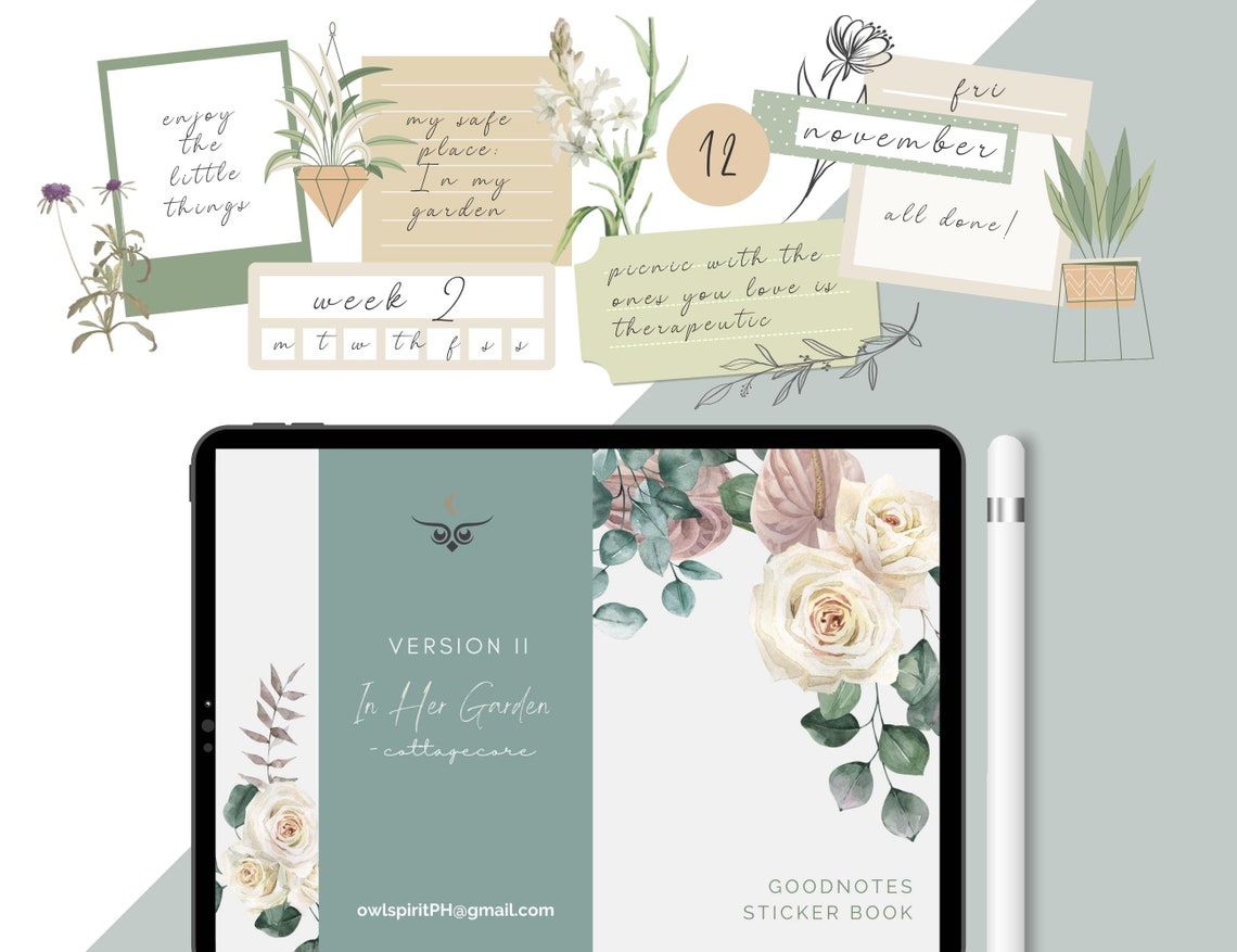 In Her Garden Goodnotes Stickers Botanical Cottagecore | Etsy