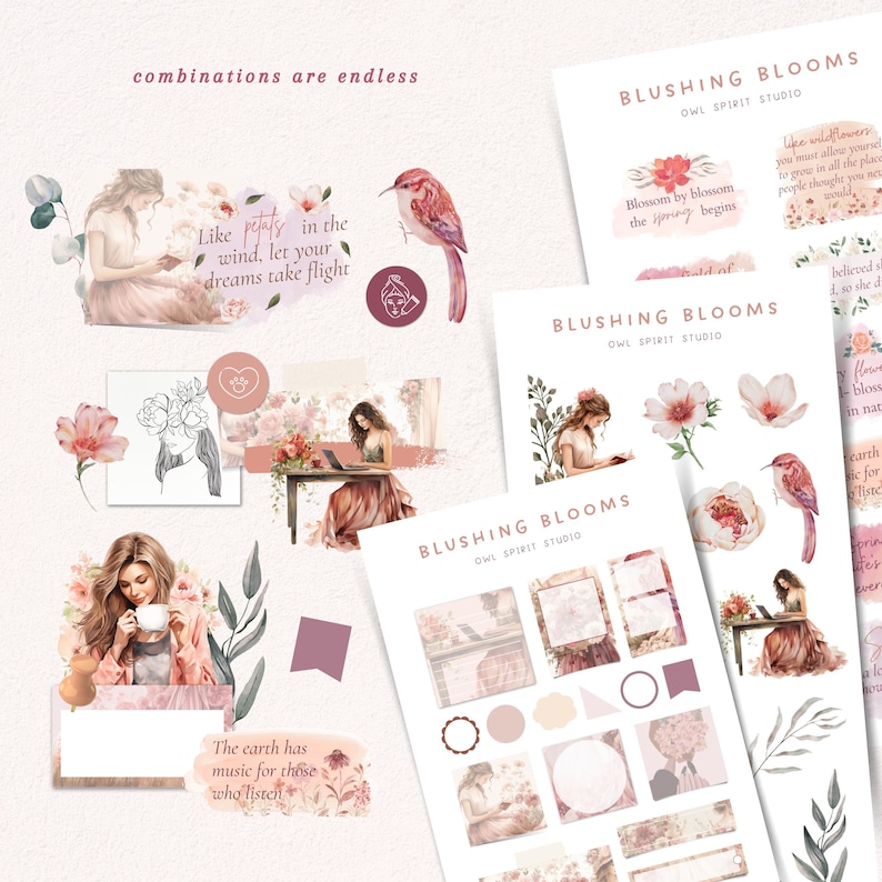 Spring Digital Stickers for Digital Planner, Botanical Planner Stickers ...