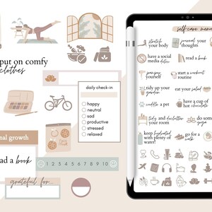 Self-care Digital Stickers for Goodnotes Wellness Stickers in Neutral ...