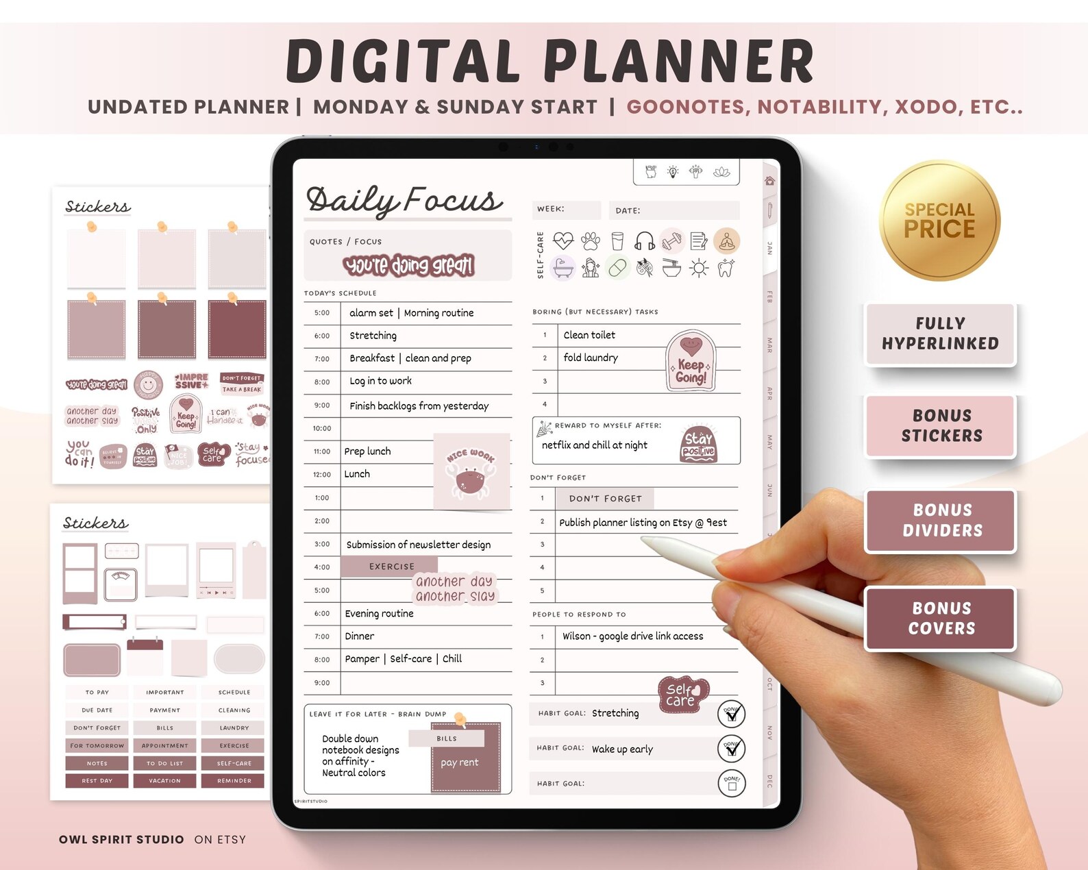 Digital Daily Planner, Goodnotes Planner, Undated Planner, Weekly ...
